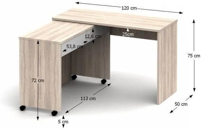 Kondela GEMMIFERA rozkládací psací stůl, dub sonoma/bílá