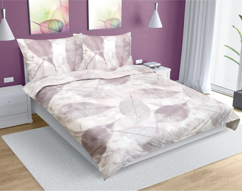 Povlečení bavlna 200x220, 2ks 70x90 cm béžový list