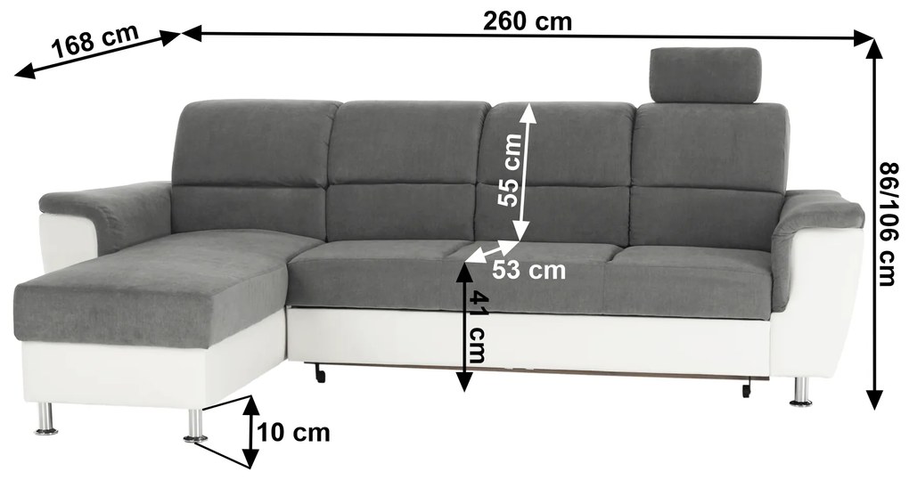 Kondela Sedací souprava, ekokůže bílá / látka šedá, levá, SANTIAGO