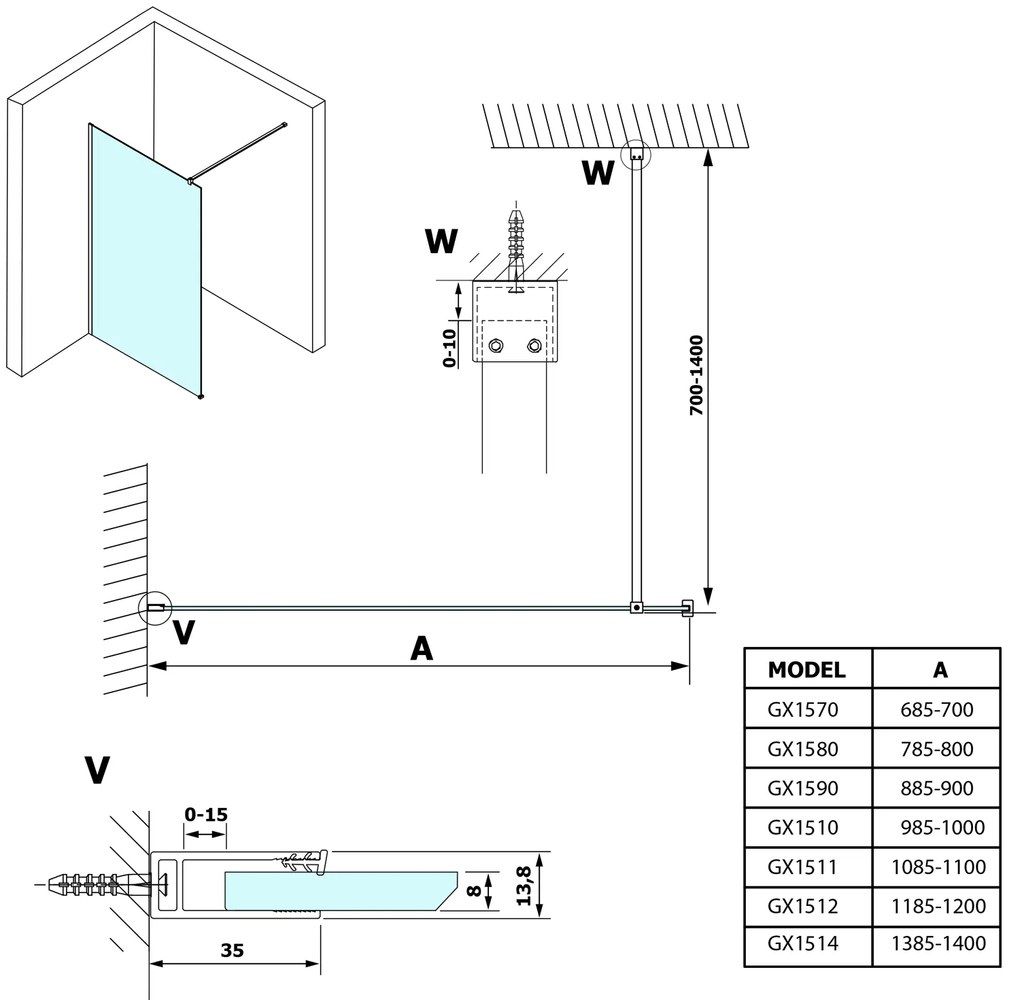 Gelco Gelco, VARIO BLACK jednodílná sprchová zástěna pro instalaci ke stěně, sklo nordic, 1200 mm, GX1512-06