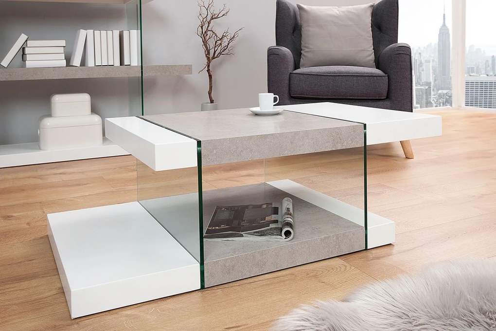 Designový konferenční stolek Livid 110 cm / bílá - betonová