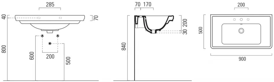 GSI CLASSIC keramické umyvadlo 90x50cm, 3 otvory, bílá ExtraGlaze 8788311