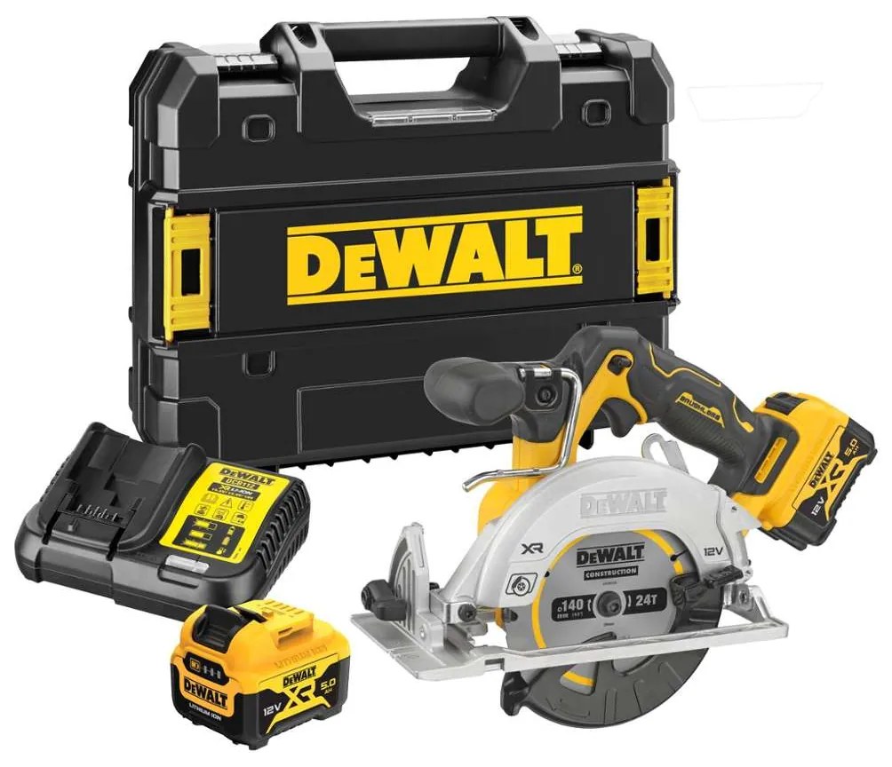 DeWALT - 12V AKU kotoučová pila 140 mm, 2x aku 5,0 Ah XR, nabíječka DCS512P2