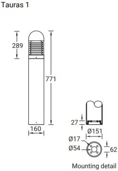 LGM TU-10136-1-30-01 Venkovní sloupkové svítidlo TAURAS BOLLARDS 41W 3000K 962lm IP65 černá RAL9011 (LGM TU-10136-1-W30-01) - LIGMAN