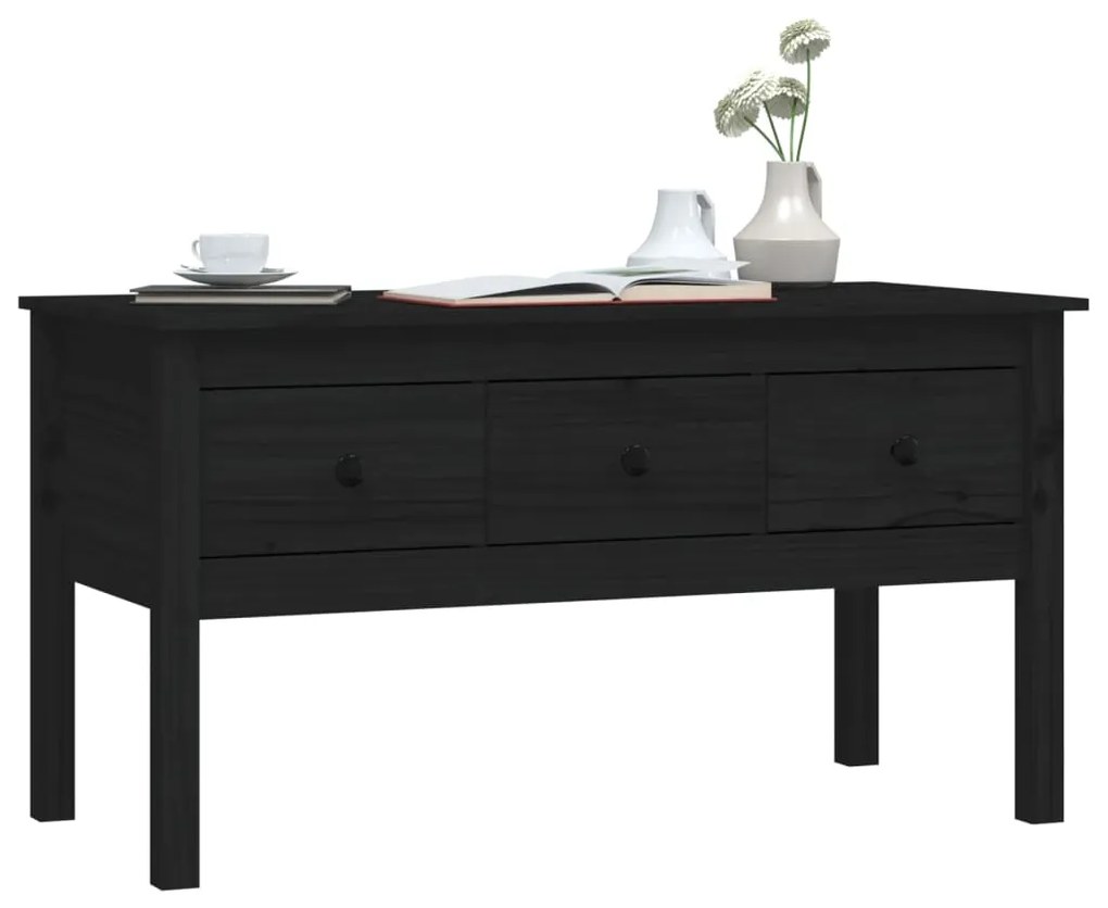 Konferenční stolek černý 102 x 49 x 55 cm masivní borové dřevo - Default Title