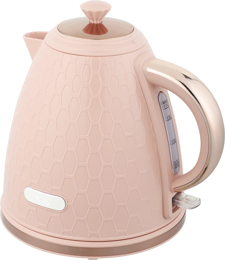 HOMCOM Rychlovarná konvice, 2200 W, průhledné okénko, filtr, rychlovarná, světle růžová