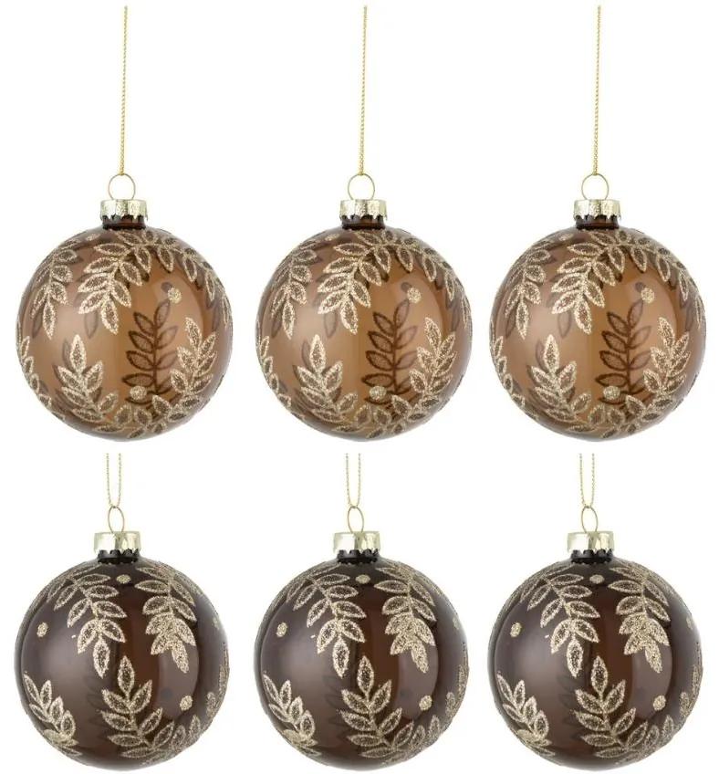 Set šesti hnědých skleněných vánočních ozdob J-Line Nylah 8 cm