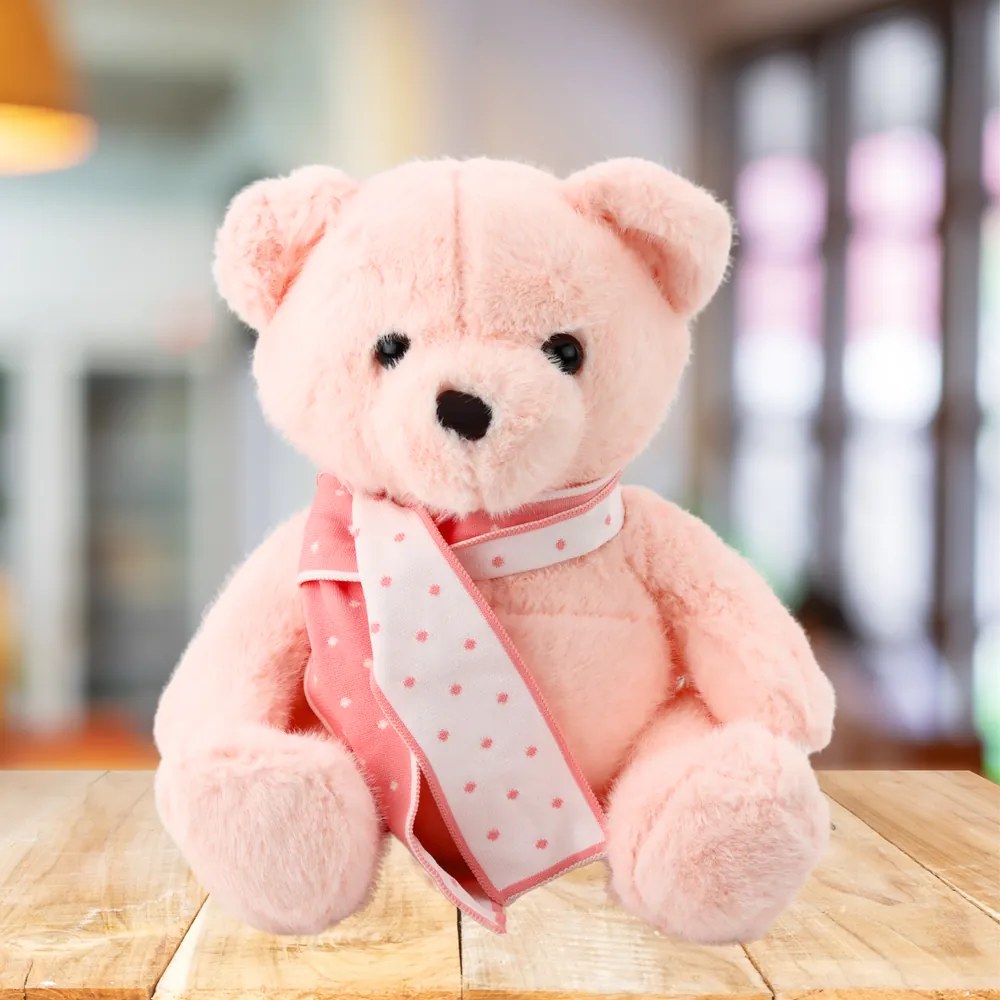 LEAN Toys Plyšový medvídek se šálou růžový 35 cm
