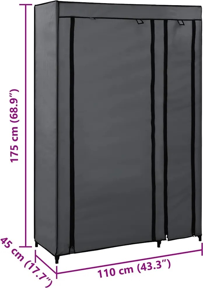 Skládací šatní skříň šedá 110 x 45 x 175 cm textil 282423