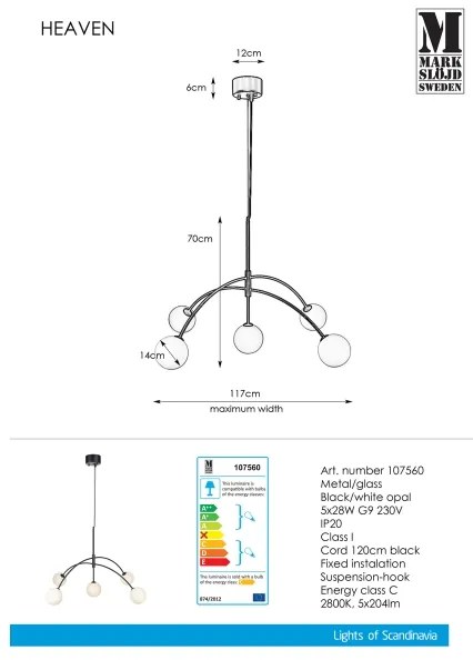 Markslöjd 107560 - Lustr na lanku HEAVEN 5xG9/28W/230V