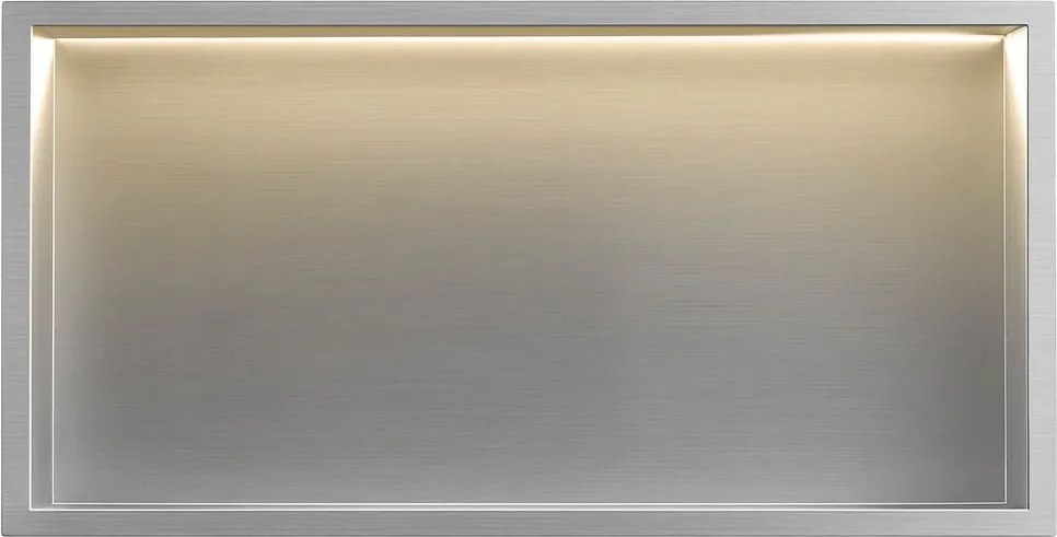 Rea Rea, LED polička na zapuštění 60x30x10 cm, 12W, 3000K, broušená ocel, REA-08544
