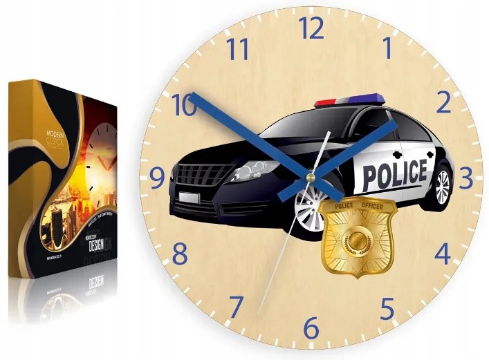 M.Clock Dětské nástěnné hodiny policejní vůz 30x30cm hnědé