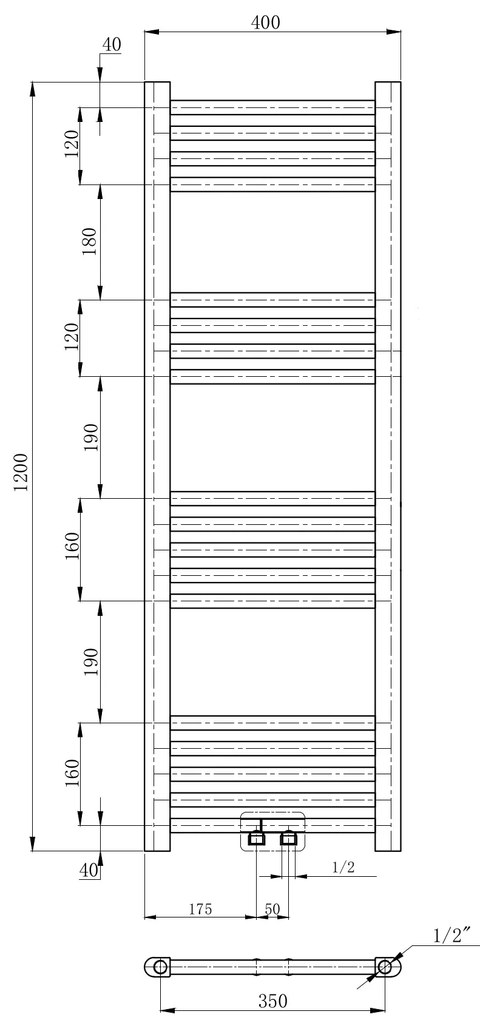 Erga Simple, topné těleso 1200x400 mm, 412 W, černá, ERG-LAV-SIMP-12040-BK