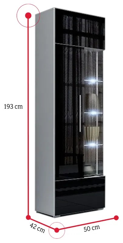 Vysoká vitrína ROMA, bílá/bílá lesk 190