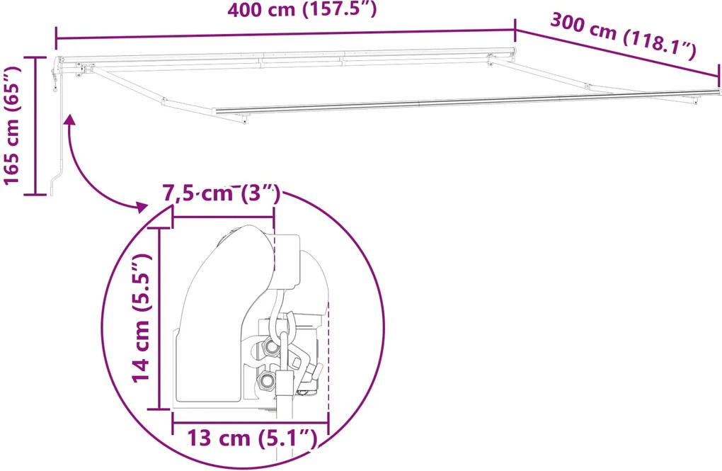 Stahovací markýza Béžová 400 × 300 cm Látka a hliník 3330609