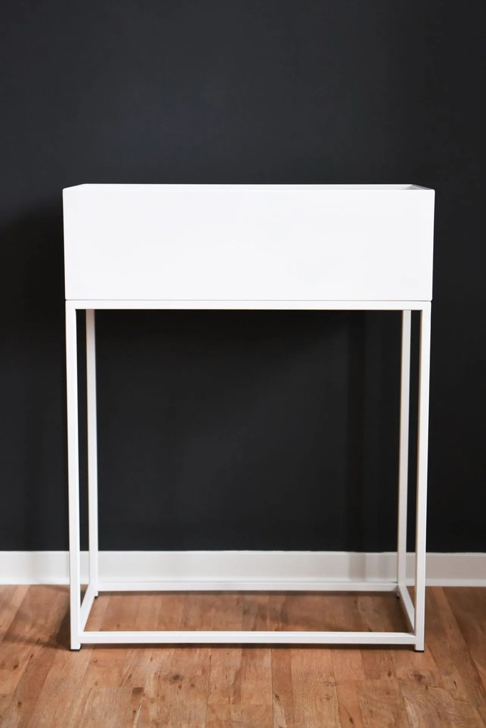 Moderní květináč/box na nožkách STYLE, ocel, šířka 60 cm, bílý mat