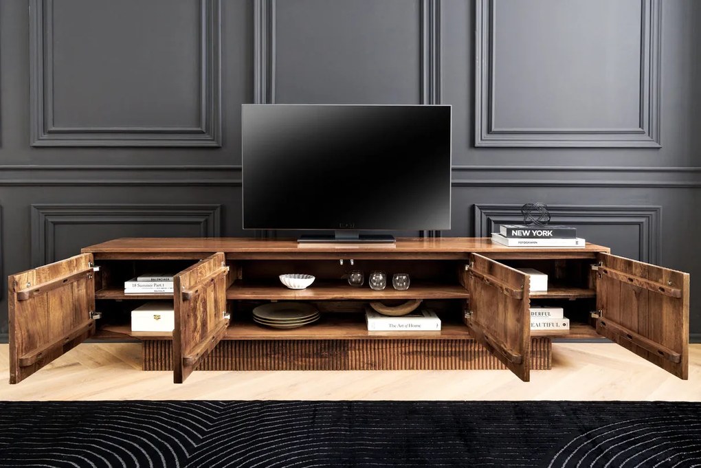 Invicta Mangový TV stolek ART DECO tmavě hnědý 200 cm 46805