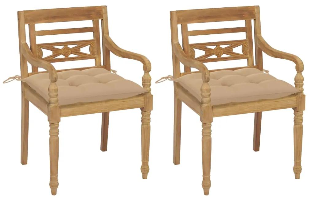 vidaXL Židle Batavia 2 ks s béžovými poduškami masivní teakové dřevo