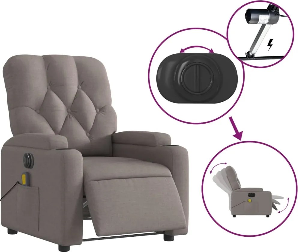 Elektrické masážní polohovací křeslo taupe textil 3204706
