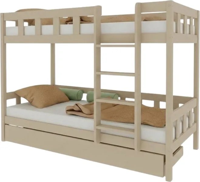 Benlemi Patrová postel PLOTTY s žebříkem 90x200 cm Zvolte barvu: Bílá, Zvolte šuplík: Úložný šuplík, Zvolte stranu: Vpravo
