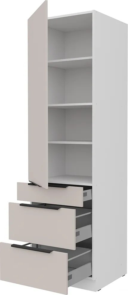 COMO | vysoká skříňka 60 DKS-210 3S1F potravinová | UNI DVÍŘKA | 60 cm | PREMIUM BOX | bílá/kašmír