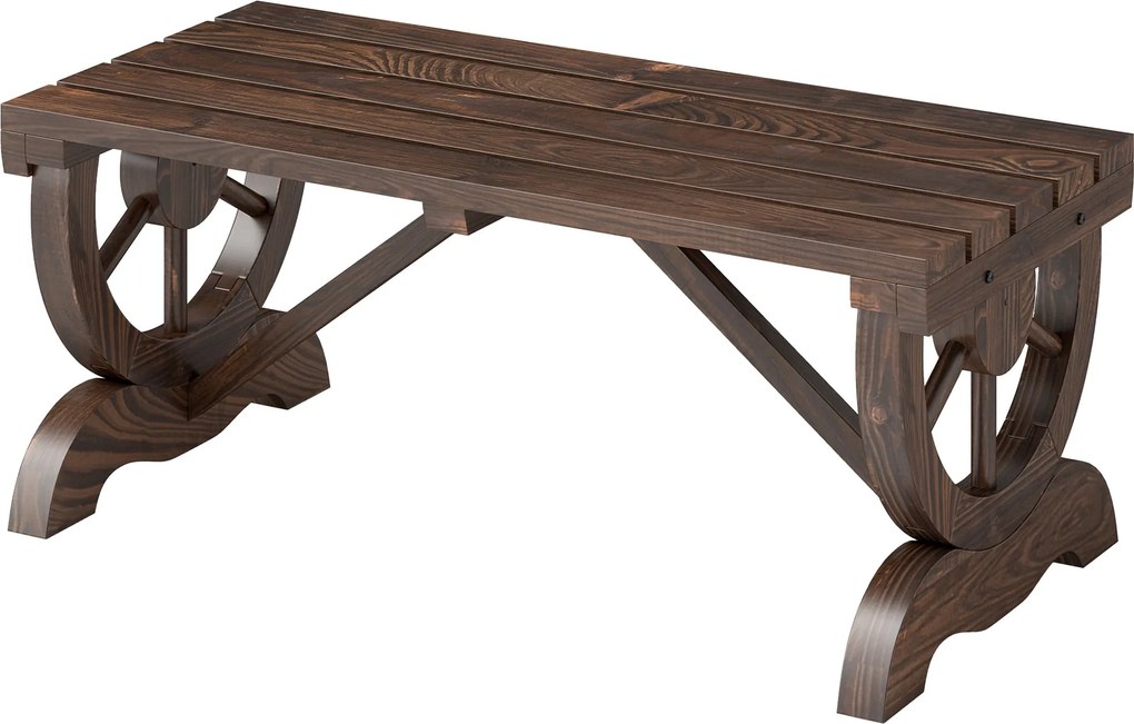 Dřevěná zahradní lavice Outsunny, odolná proti povětrnostním vlivům, rustikální design, přírodní 98 x 50 x 39,5 cm | Aosom