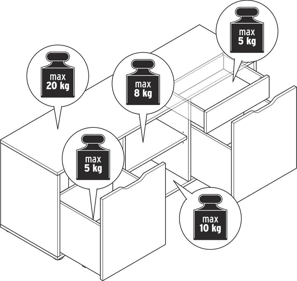 Tchibo - Nízká skříňka se zásuvkami - barva: bílá