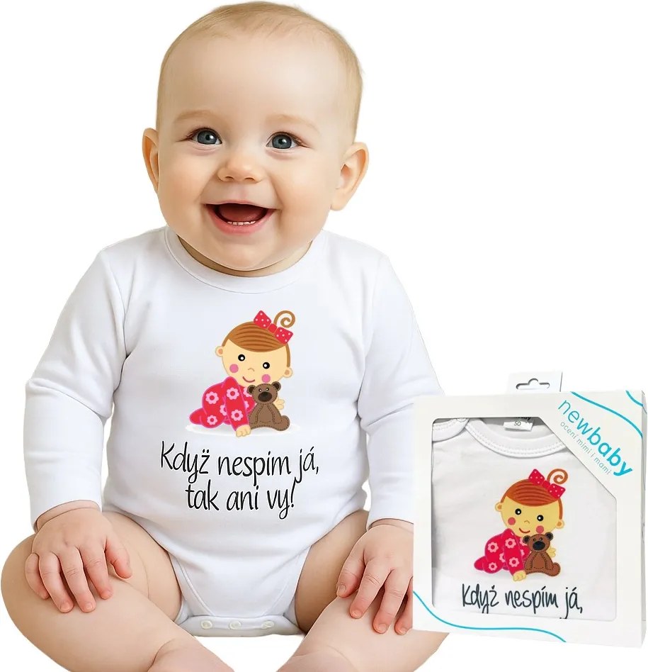 Body s potiskem New Baby Když nespím já, tak ani vy - dárkové balení, vel. 86 (12-18m)
