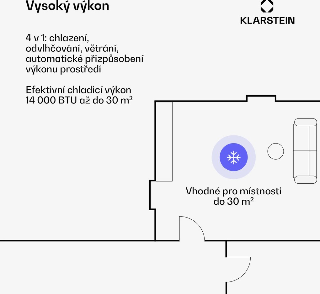 Klarstein AireLux přenosná klimatizace, 14000 BTU, Smart Control, Moderní