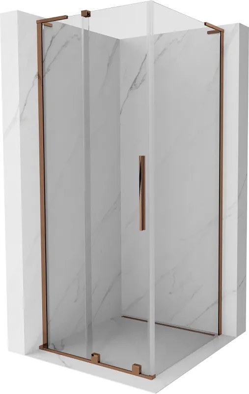 Mexen Velar L, sprchový kout s posuvnými dveřmi 100 x 100 cm, 8mm čiré sklo, růžové zlato, 871-100-100-03-60