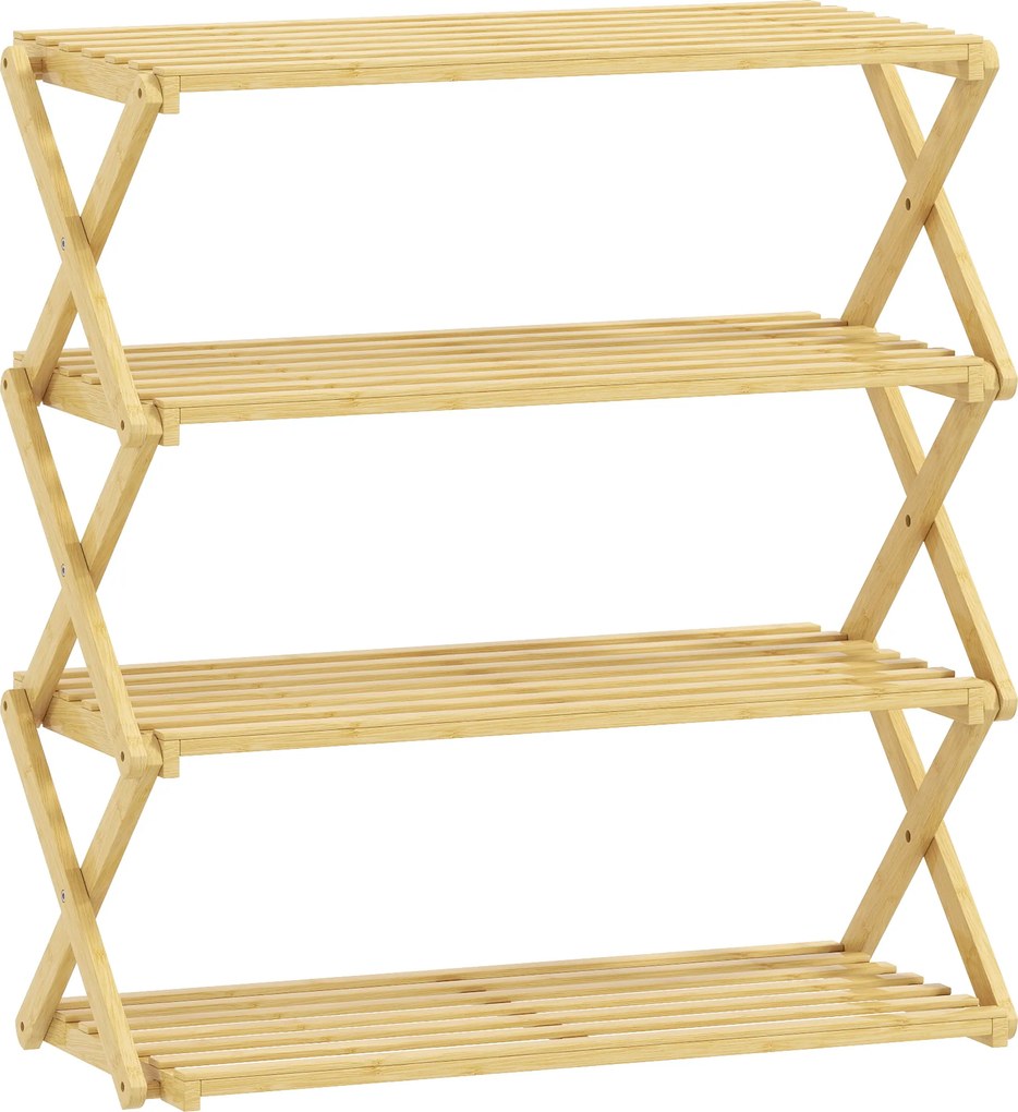 HOMCOM Botník se 4 úrovněmi, stojan na boty z bambusu, pro až 12 párů bot, do předsíně, chodby, 60 x 29 x 67 cm, přírodní