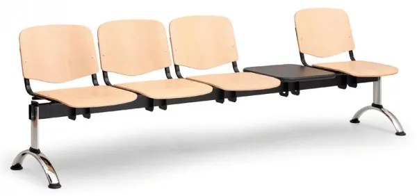 Dřevěná lavice ISO II, 4-sedák + stolek - chromované nohy
