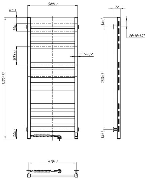 Koupelnový žebříkový radiátor s term. LARGO 541W/230V 120,6 cm IP44 černá levá