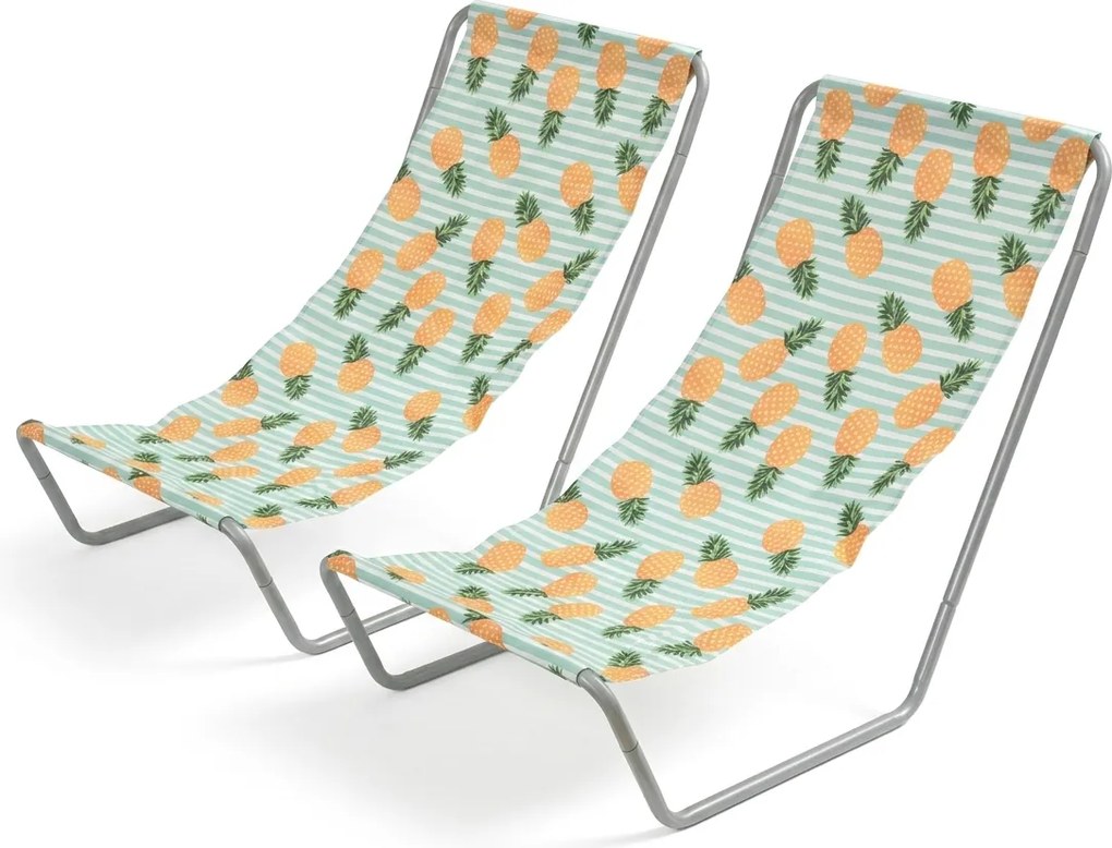 Sada 2 ks skládacích plážových lehátek SAND PINEAPPLE, barevné