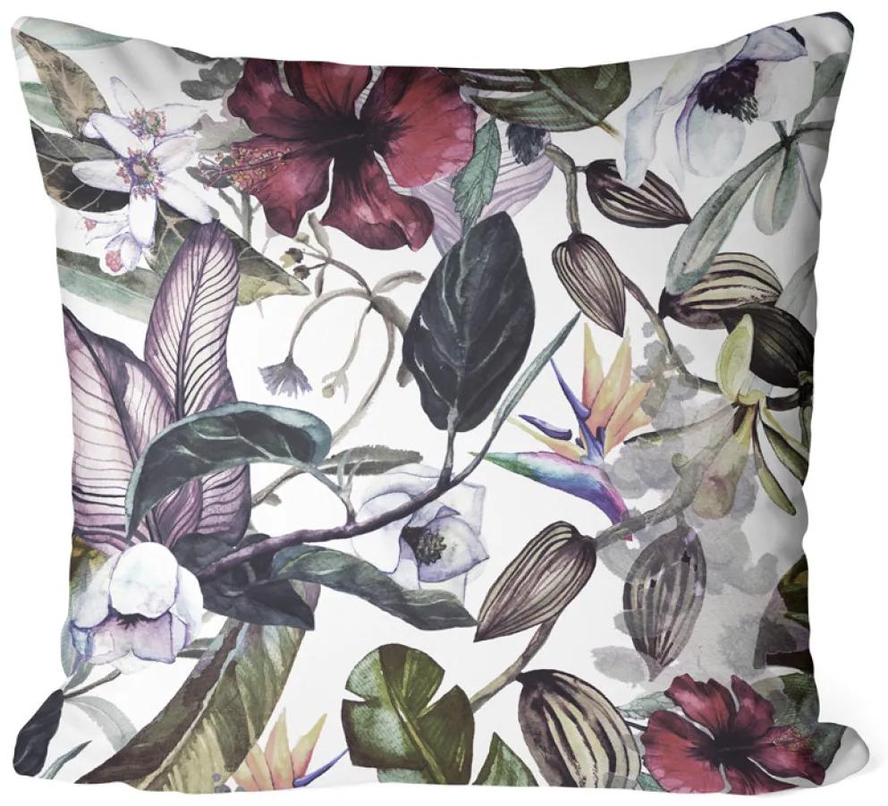 Polštář z mikrovlákna Orientální rostliny - větvičky, listy a květy v akvarelovém stylu