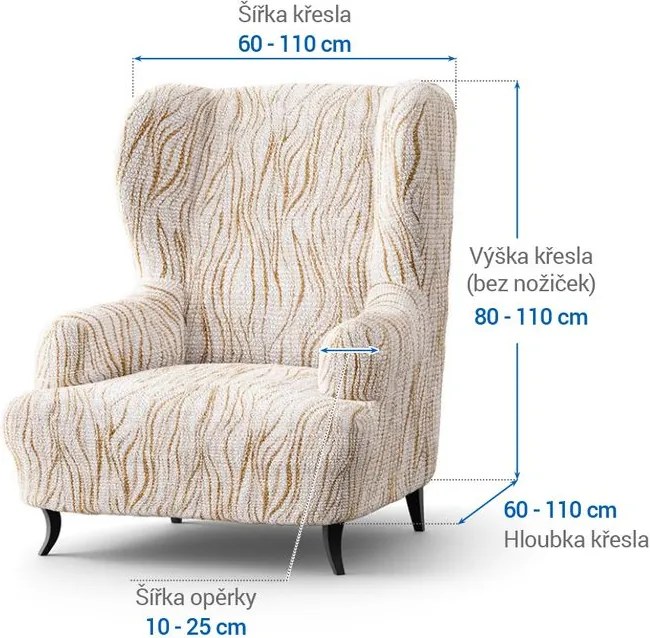 Bielastické potahy UNIVERSO NOVÉ žíhané béžové křeslo ušák (š. 60 - 110 cm)