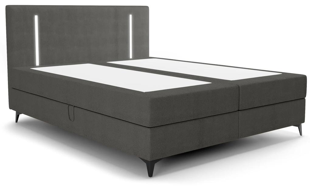 Manželská postel 160 cm Ortega Comfort (tmavě šedá) (s roštem a matrací, s úl. prostorem) (s LED osvětlením). 1082732
