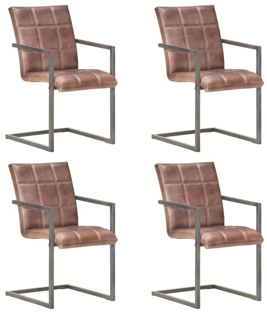 Konzolové jídelní židle 4 ks hnědé s ošoupáním pravá kůže,  3067130