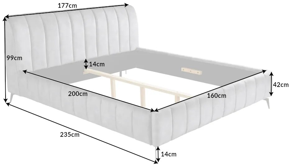 Designová postel Rotterdam 160 x 200 cm šedý samet