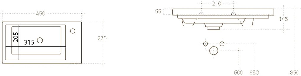 Sapho, ZORAN nábytkové umyvadlo 45x27,5 cm