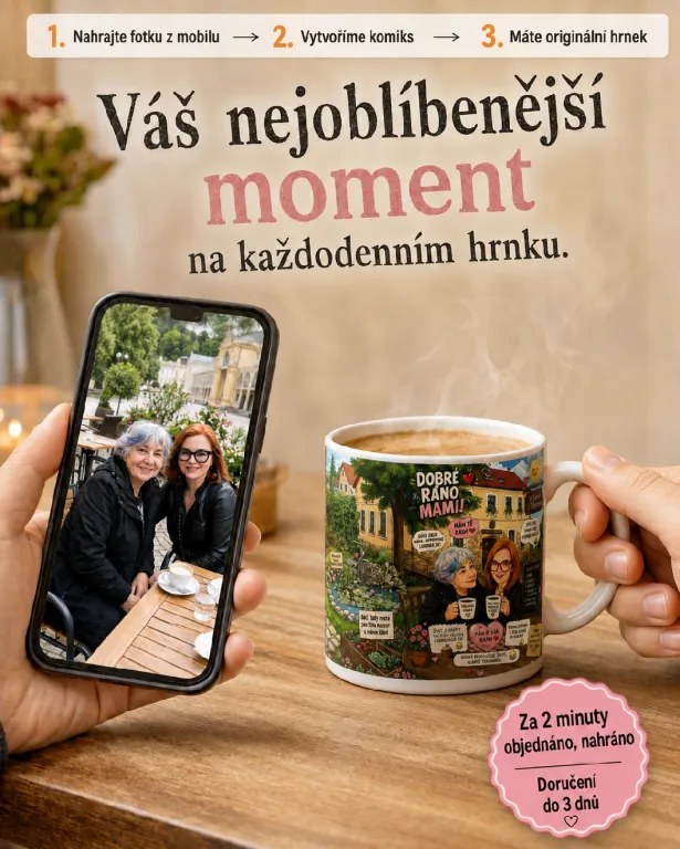 Personalizovaný hrnek z vlastní fotky pro rodinu – 3D ilustrace