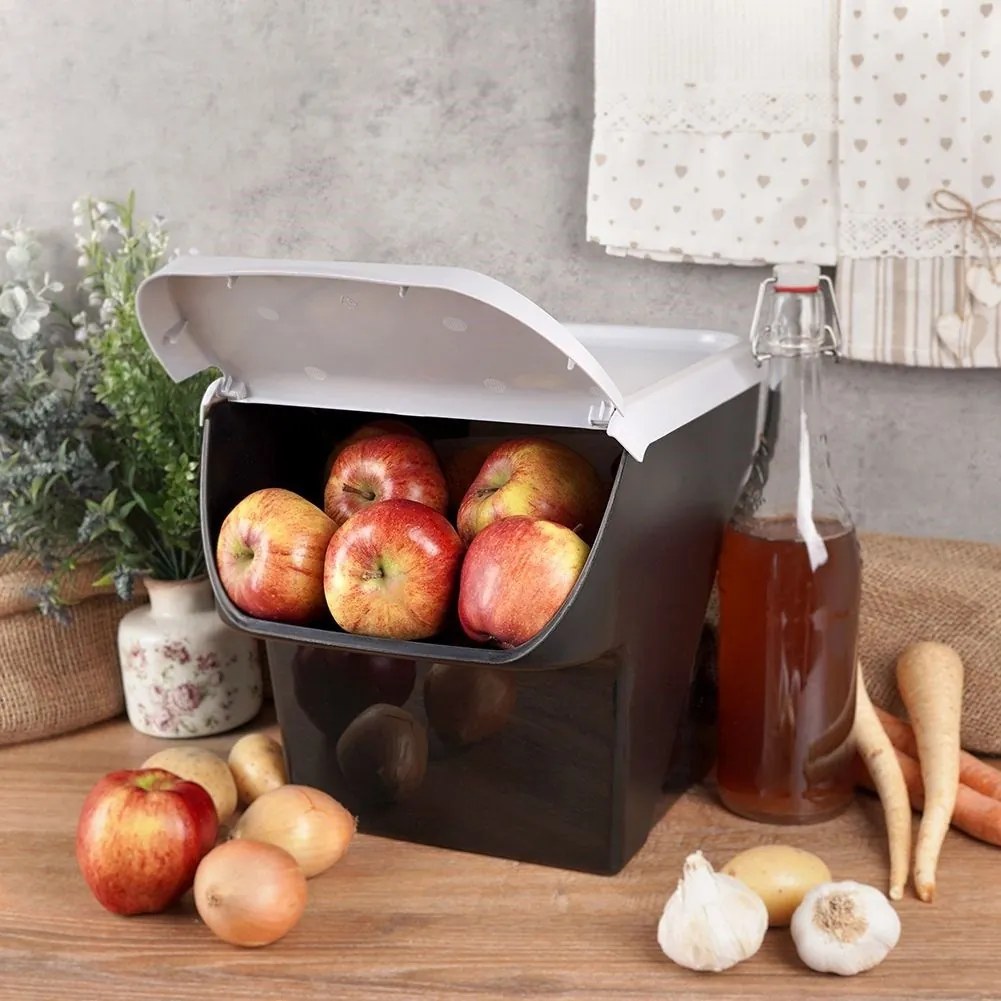 VILDE Úložný box na brambory a cibuli s větráním, VEGBOX šedý (14l - 10kg brambor)