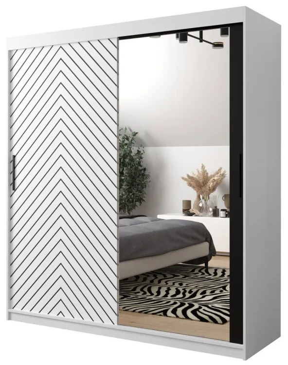 Moderní šatní skříň se zrcadlem Ratintu 2 180 cm, Úložný prostor: ne, Barva: černá / dub artisan + černá
