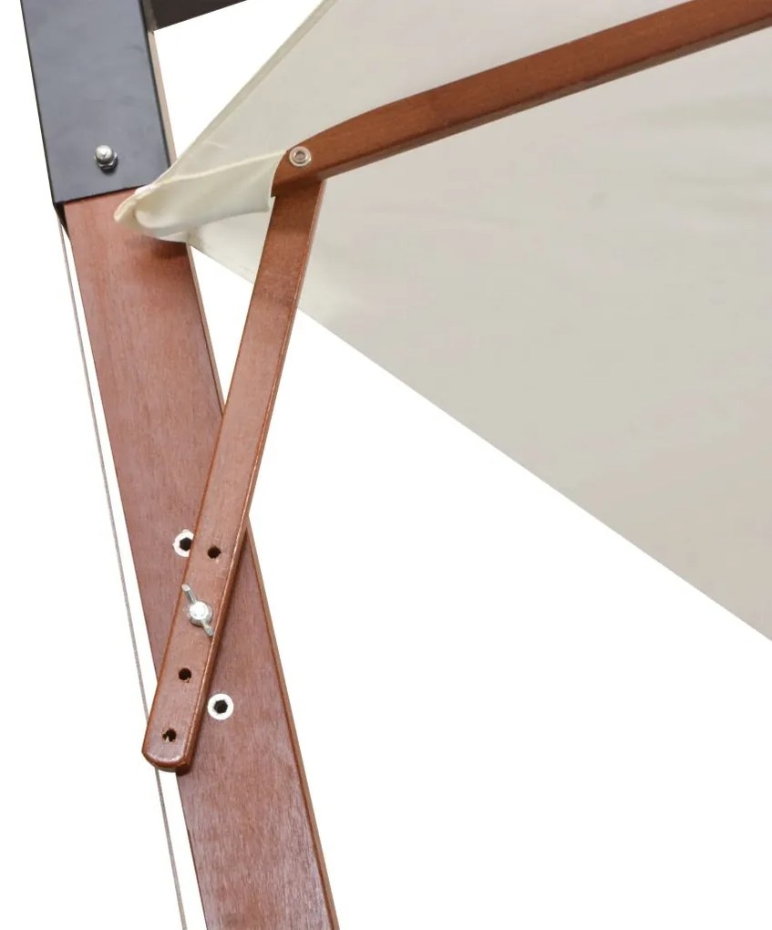 Závěsný slunečník s dřevěnou tyčí - bílá | 350 cm