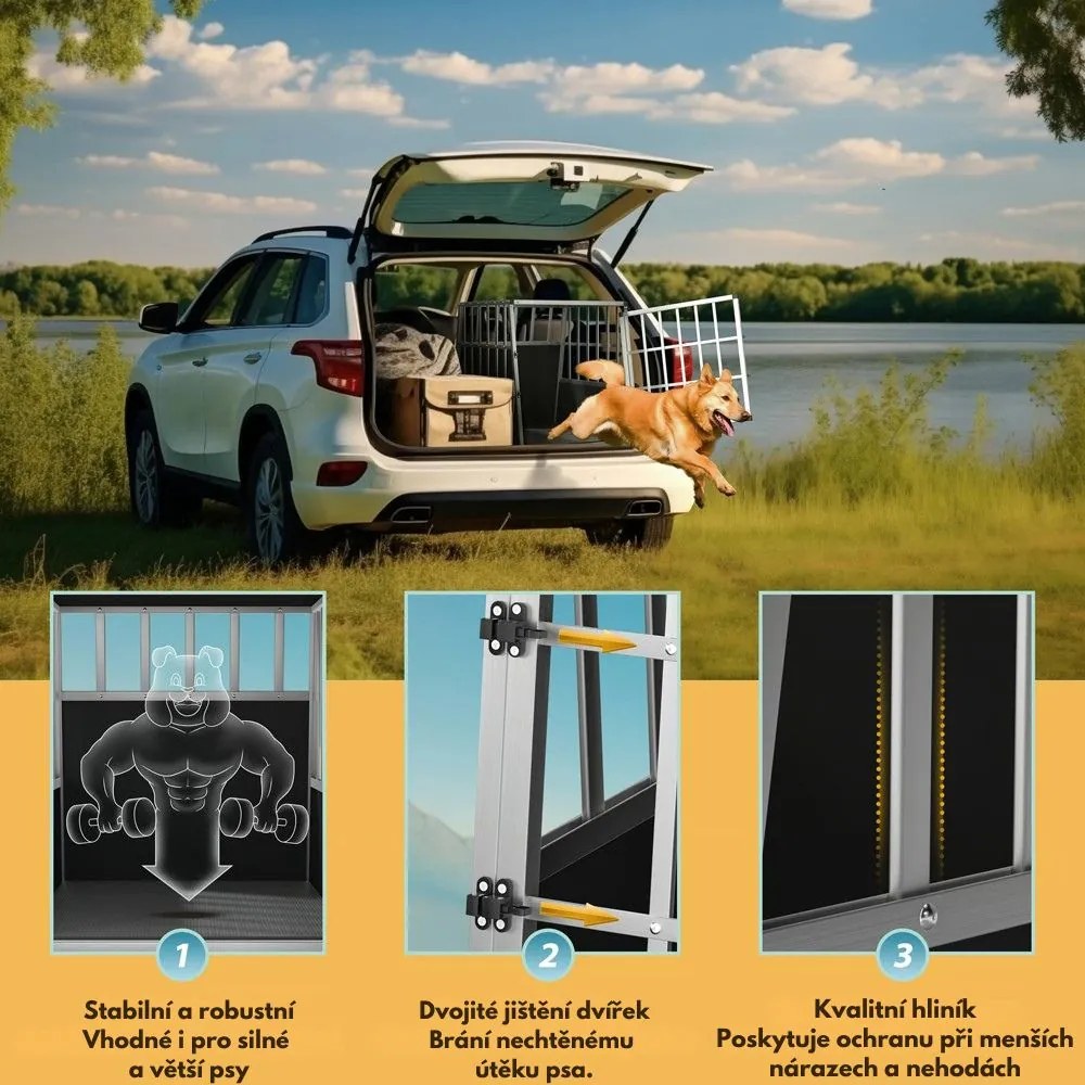 Přepravka pro psa BRUNO, 66x90x72cm, stříbrná/černá Jurhan