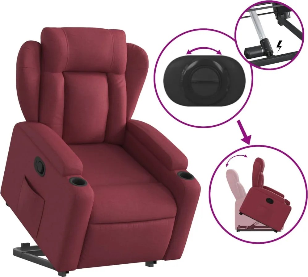 Zvedací polohovací křeslo vínové textil 3204485
