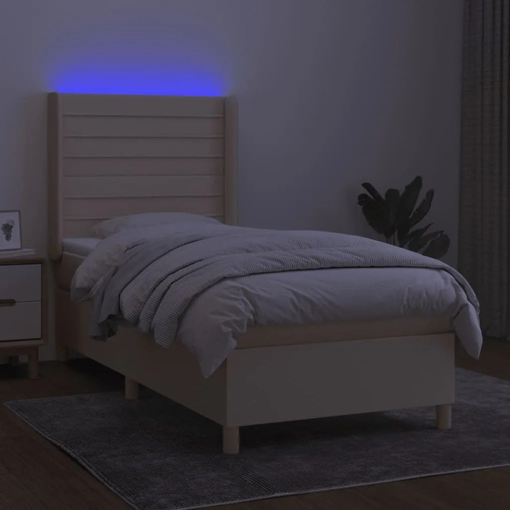 Box spring postel s matrací a LED krémová 90x190 cm textil 3138922