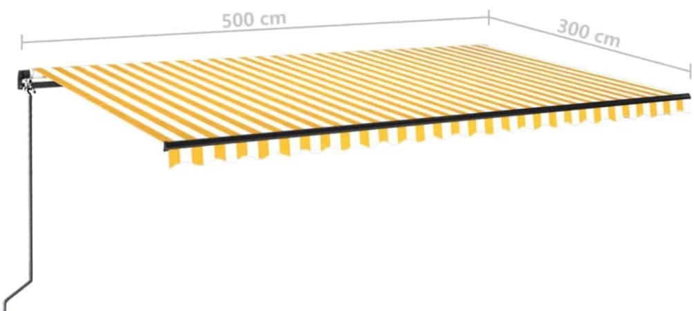 vidaXL Marketos Ručně zatahovací markýza 500 x 300 cm žlutobílá