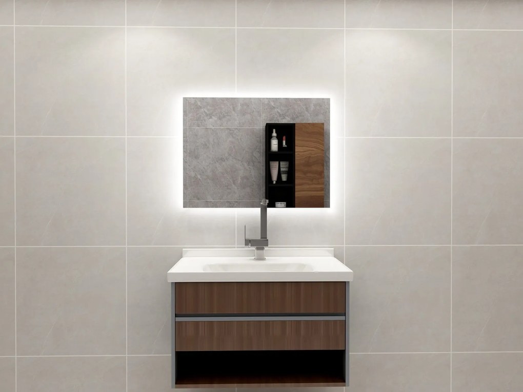 Zrcadlový infrapanel s LED osvětlením MIRROR 320W | Výhřevnost 6 m2 | 60x60 cm | WiFi termostat | Dálkový ovladač | Zrcadlo na šířku