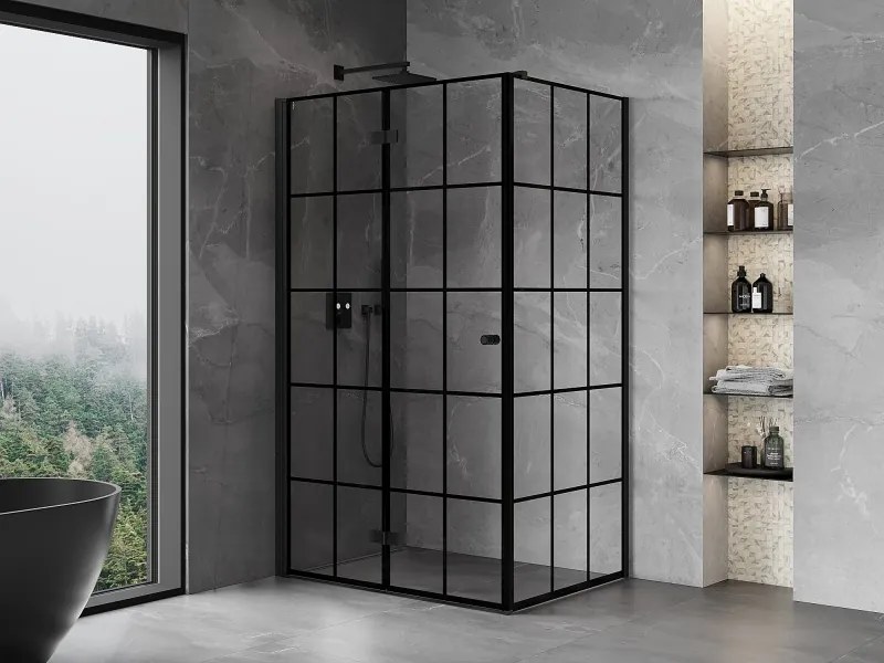 Mexen Mist-F T, 1-křídlý skládací sprchový kout levý 70 x 100 cm, čiré sklo-černá mřížka, 8A6T-070-100-70-77-L
